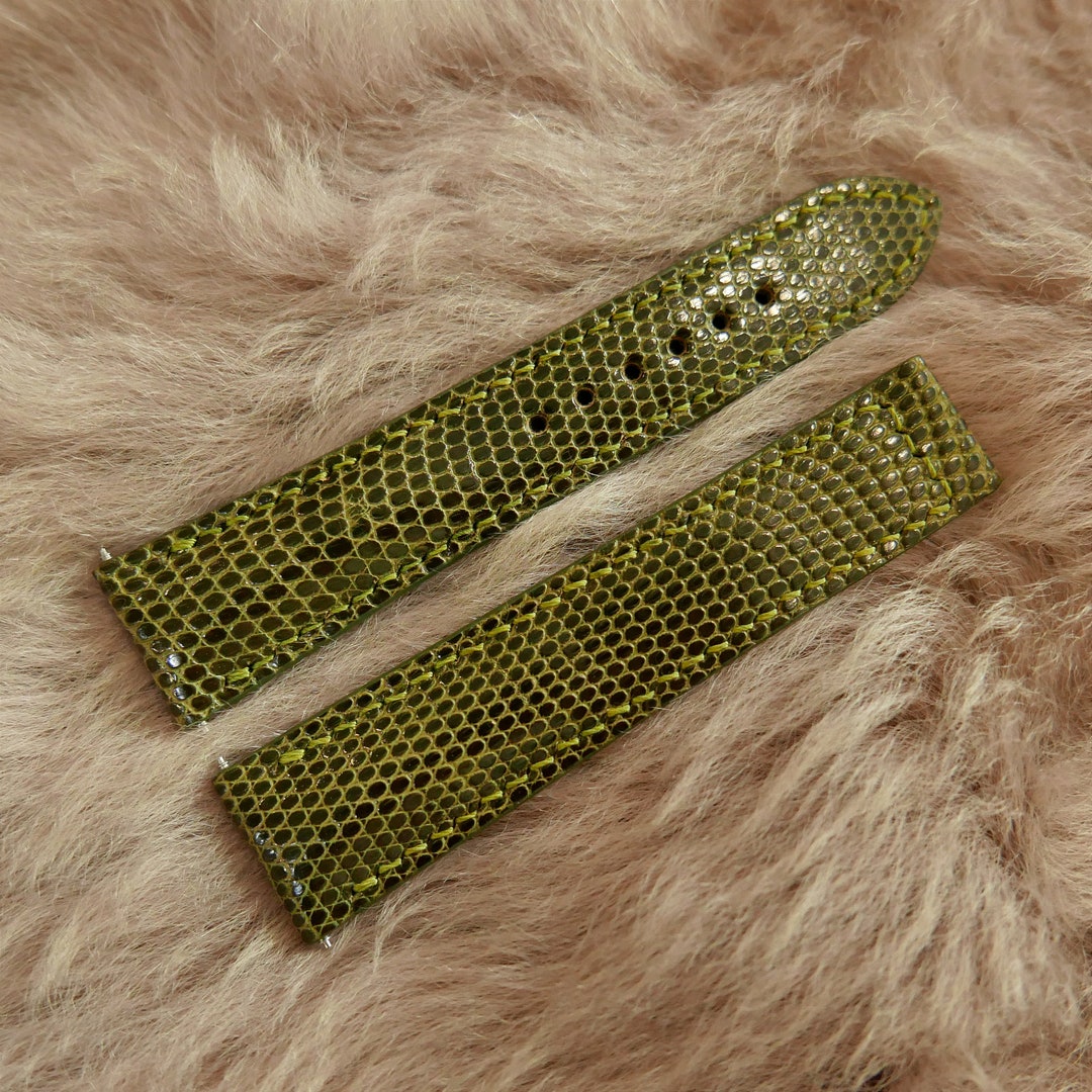 Handmade Olive Green Lizard Leather Deployment Strap for Omega , 20mm ...