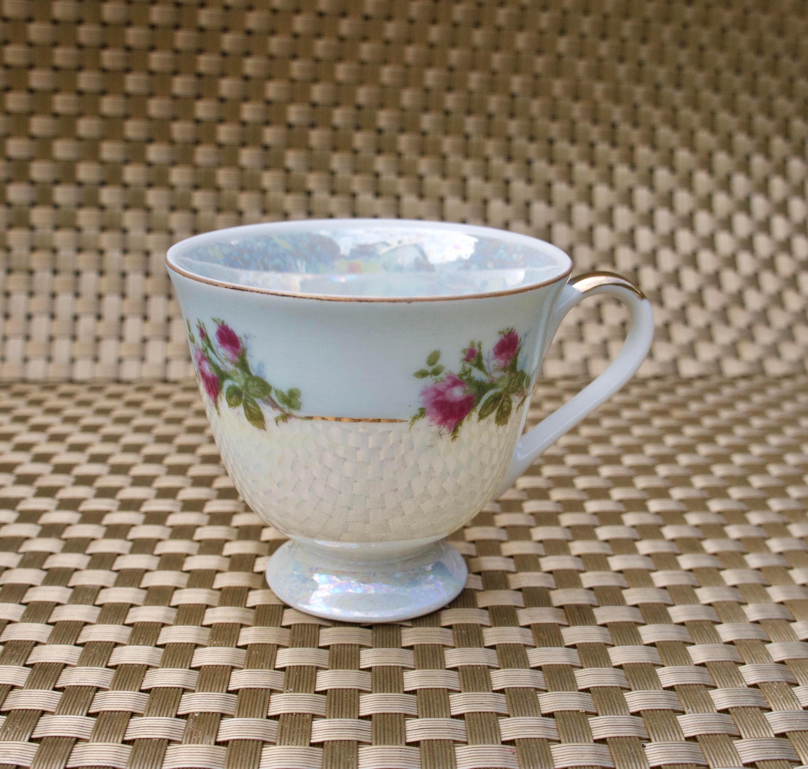 Lefton China Lusterware Floral Footed Teacup Hand Painted Eggshell ...