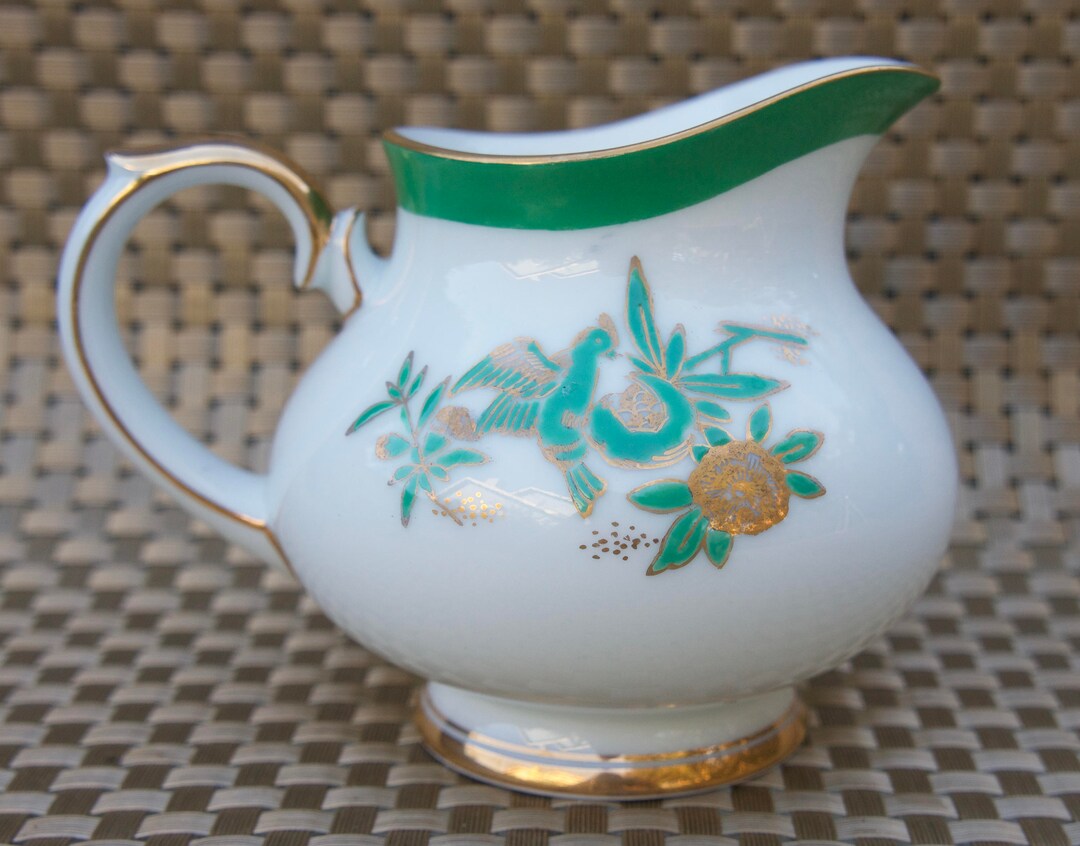 Koran China Green Bird & Flower Creamer KRN5 Green and Gold Encrusted ...