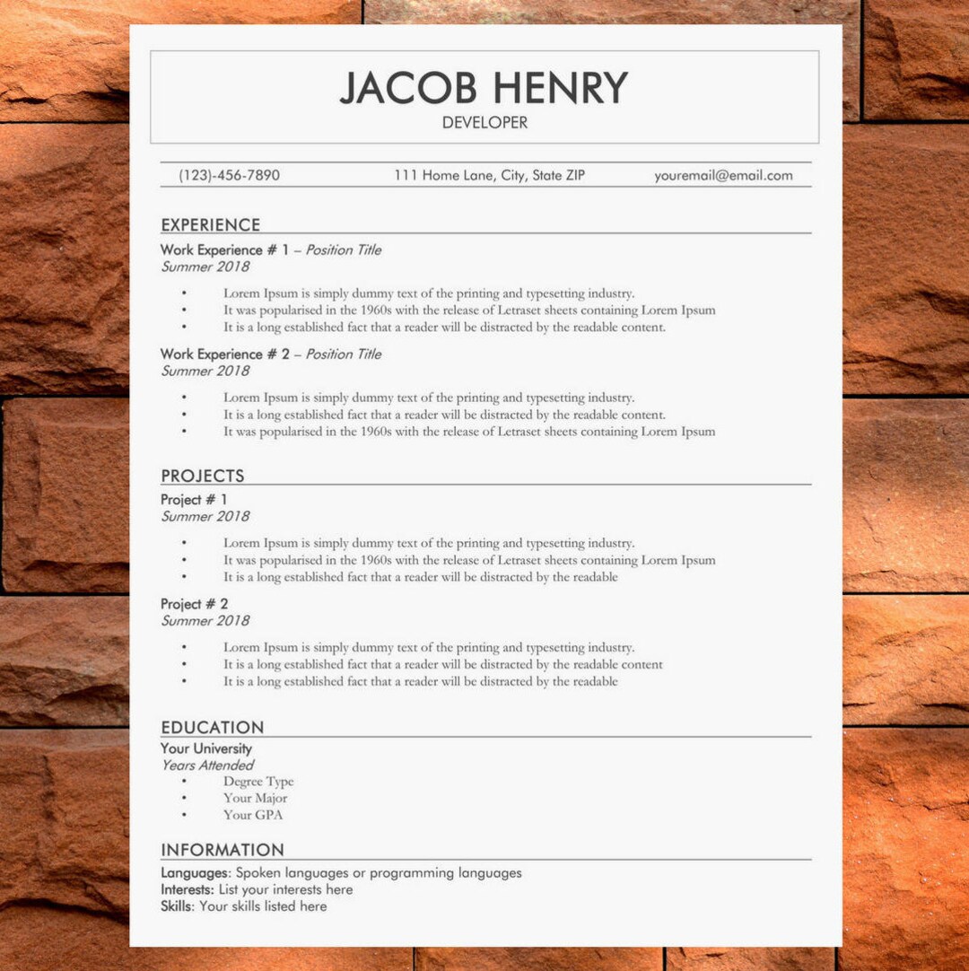 Original Resume Template, Modern Minimalist Design (word & Cover Letter ...