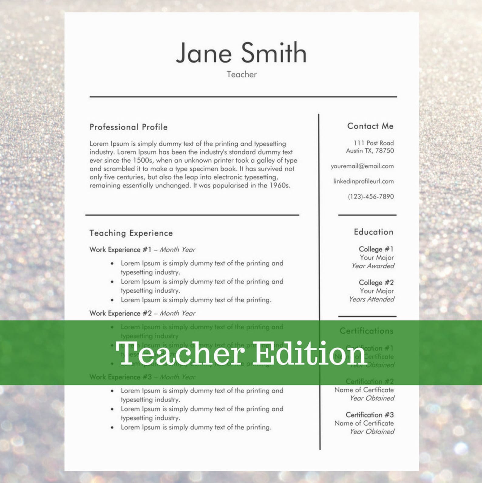 Teacher Resume/cv Template | Educator Cover Letter Template | Easy to ...