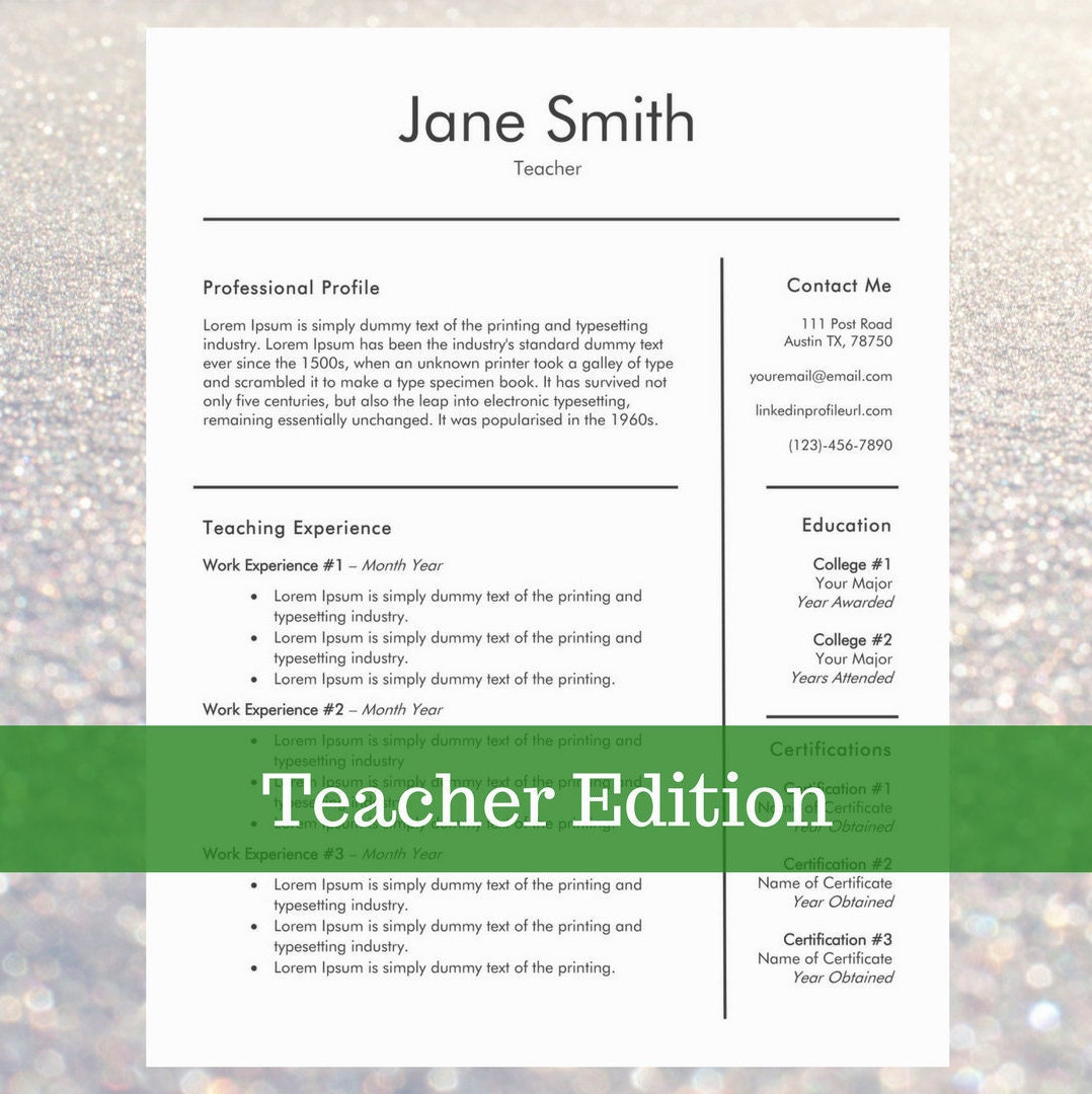 Teacher Resume/cv Template | Educator Cover Letter Template | Easy to ...