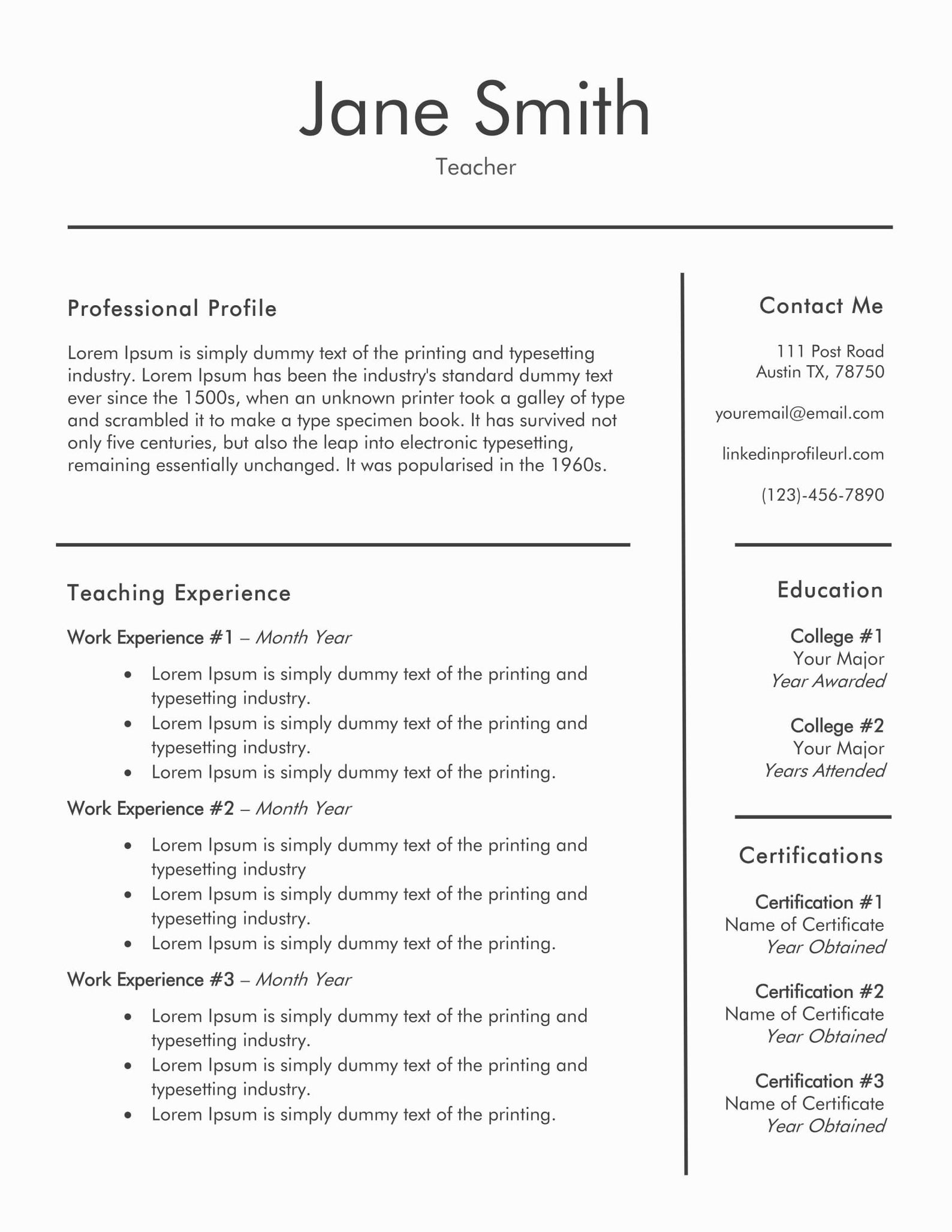 Teacher Resume/cv Template | Educator Cover Letter Template | Easy to ...