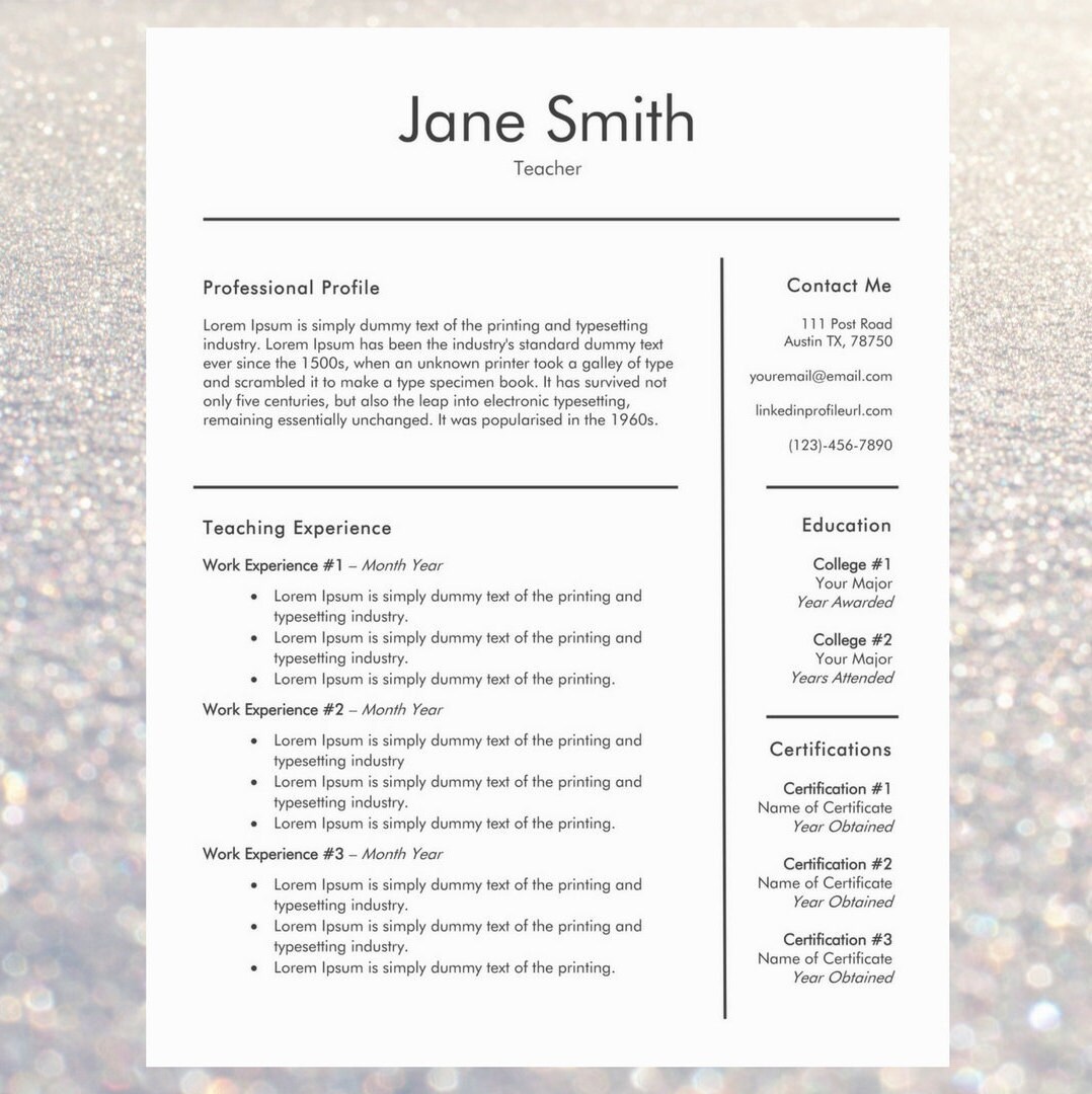 Teacher Resume/cv Template | Educator Cover Letter Template | Easy to ...
