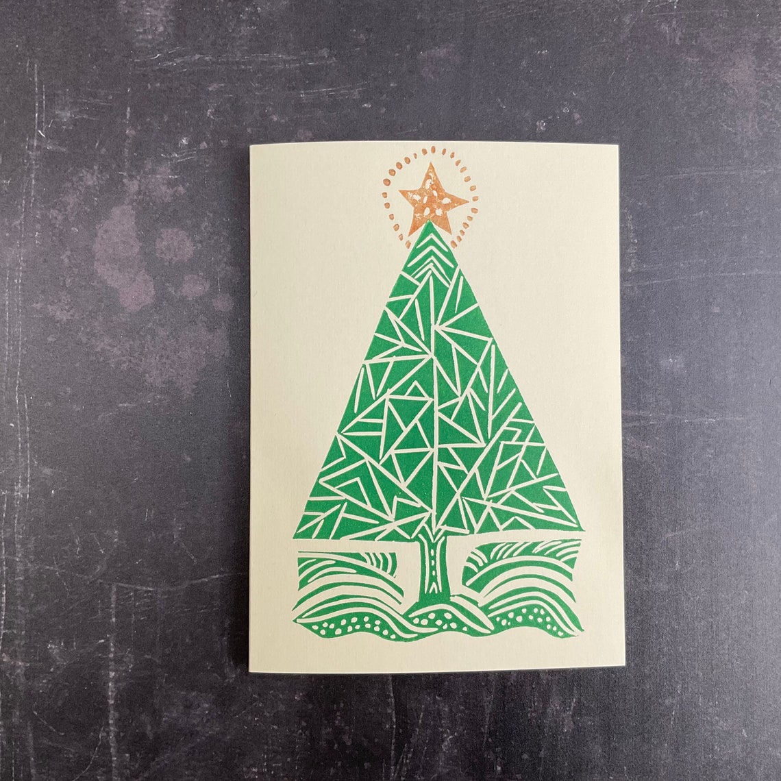 Art Deco Christmas Tree Card in Viridan Green Hand Printed - Etsy UK