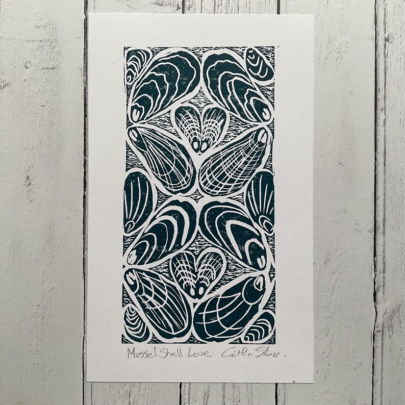 Mussels, Linocut Print of Mussel Shells, Seashells. - Etsy