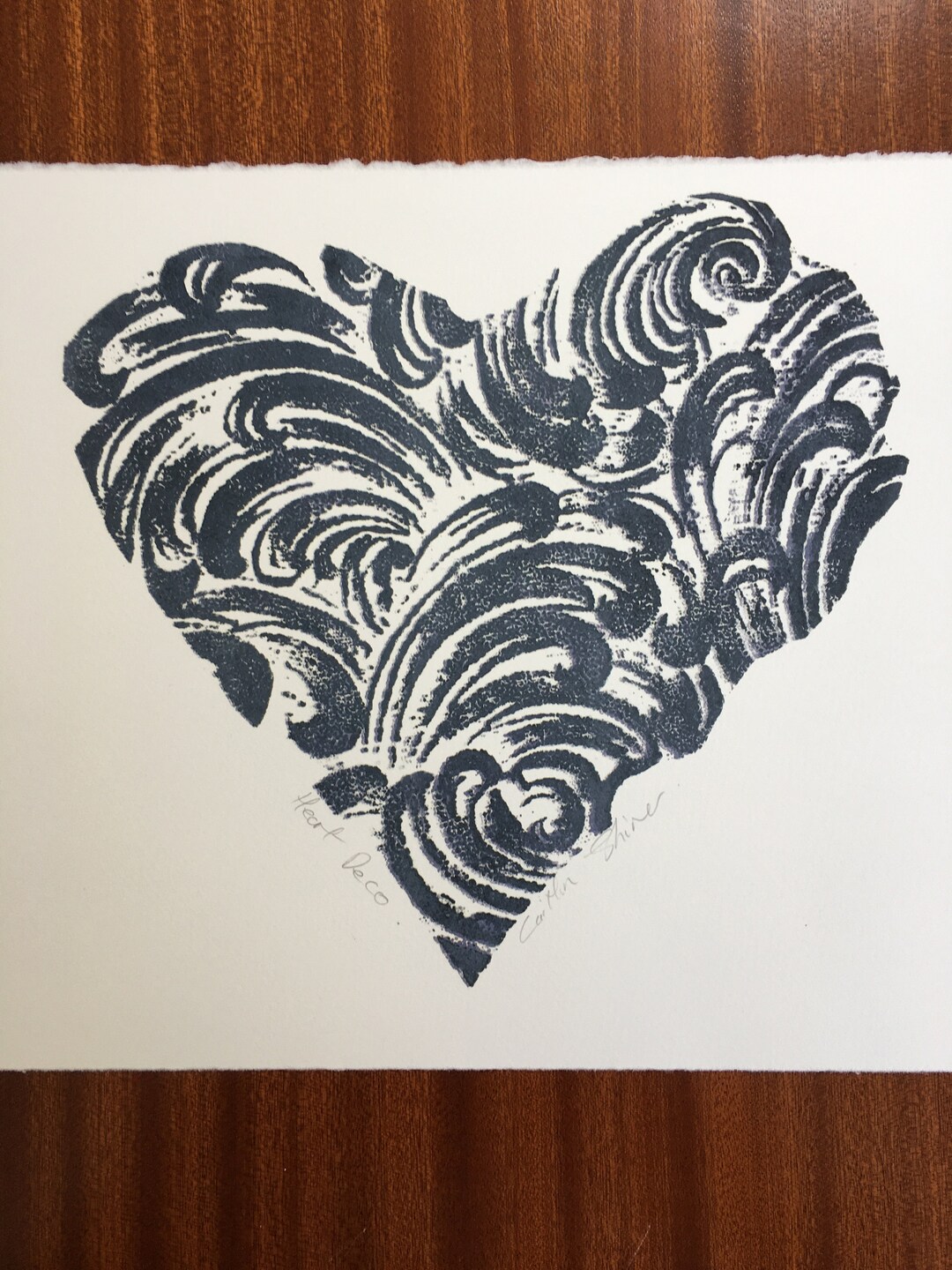Sea Blue Waves Print Heart, Handprinted Blue Heart Print. - Etsy