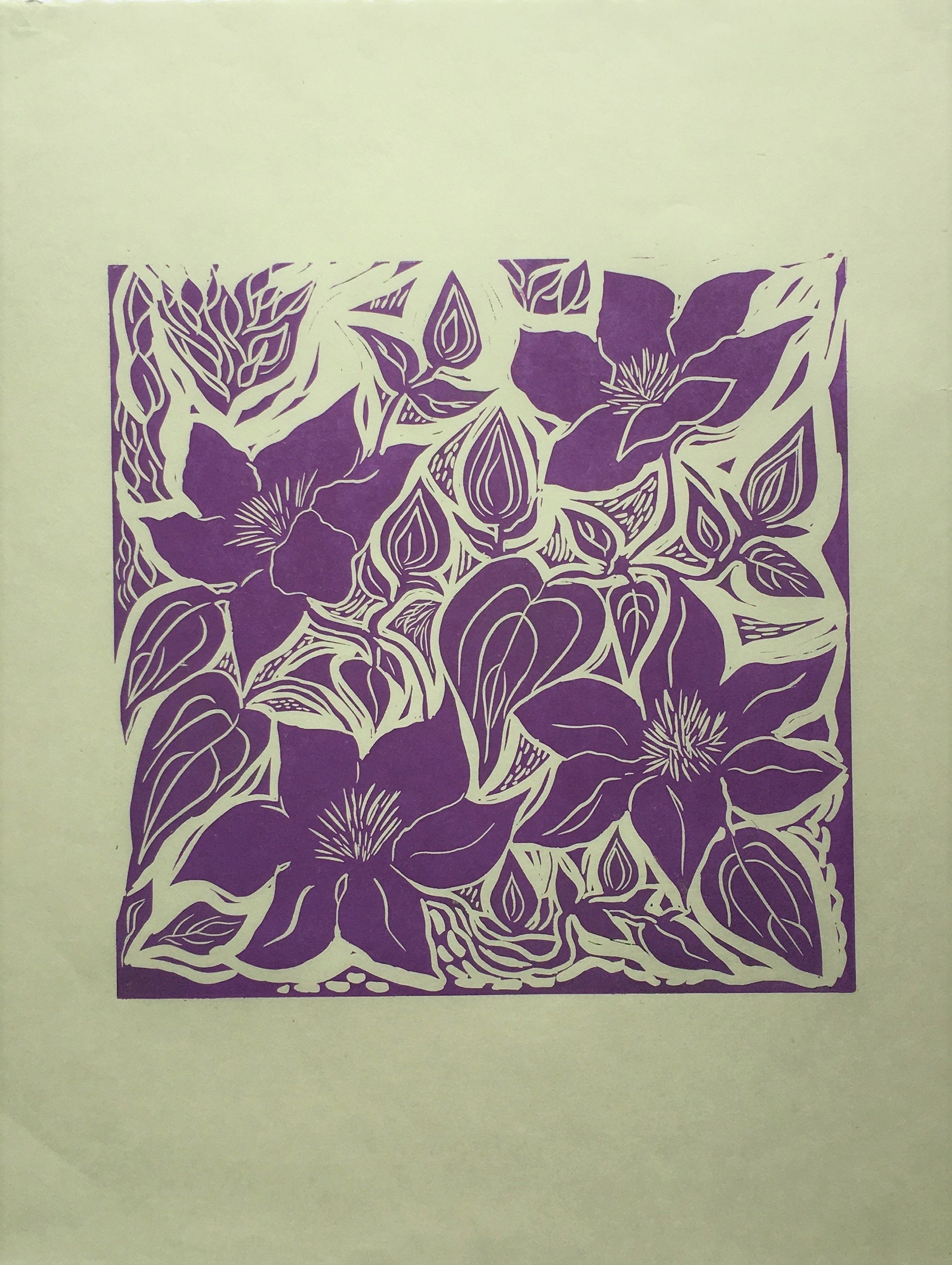 Clematis Flower Lino Print Original Hand Printed Lino Cut - Etsy Canada