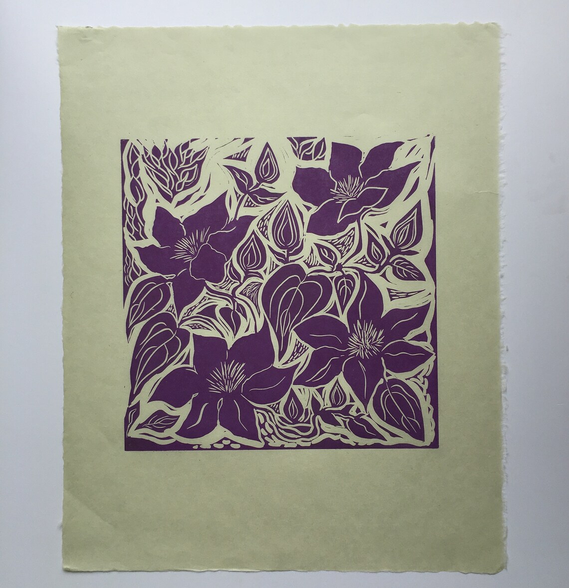 Clematis Flower Lino Print Original Hand Printed Lino Cut - Etsy Canada