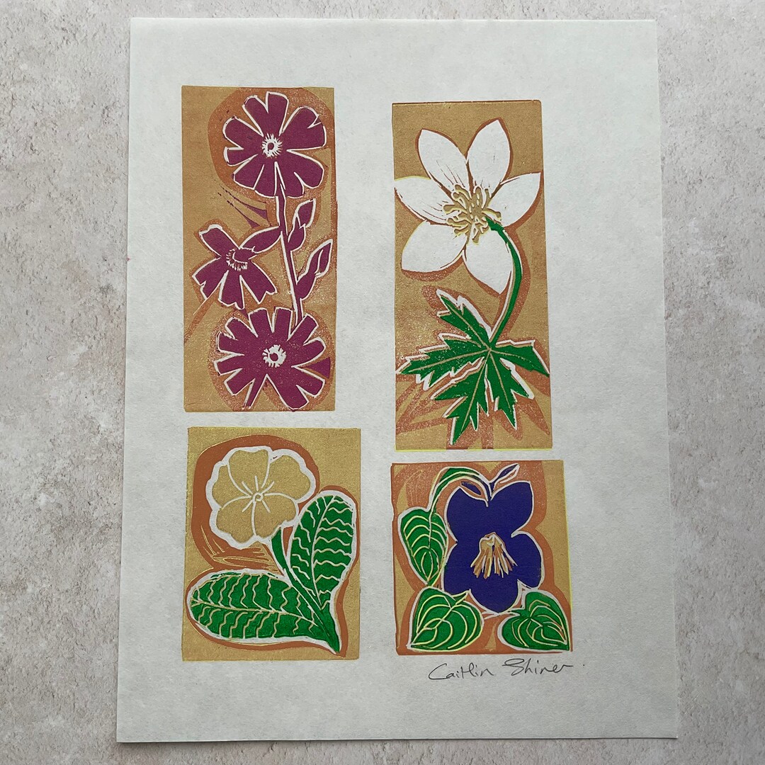 Wild Spring Flowers, Linocut Print, Wild Flowers, Flower Linocut Print ...