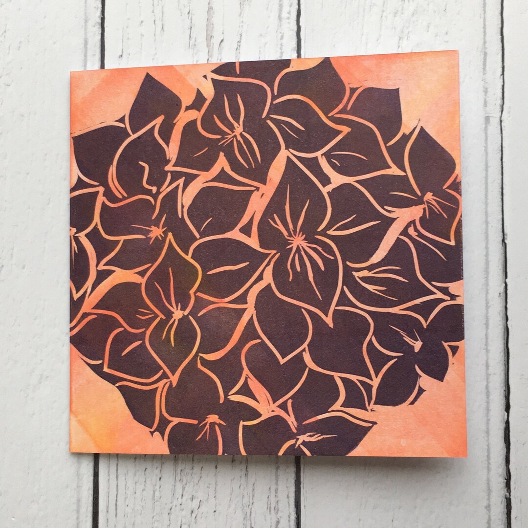 Hydrangea Lino Print Card, Floral Purple Greetings Card, Mothers Day ...