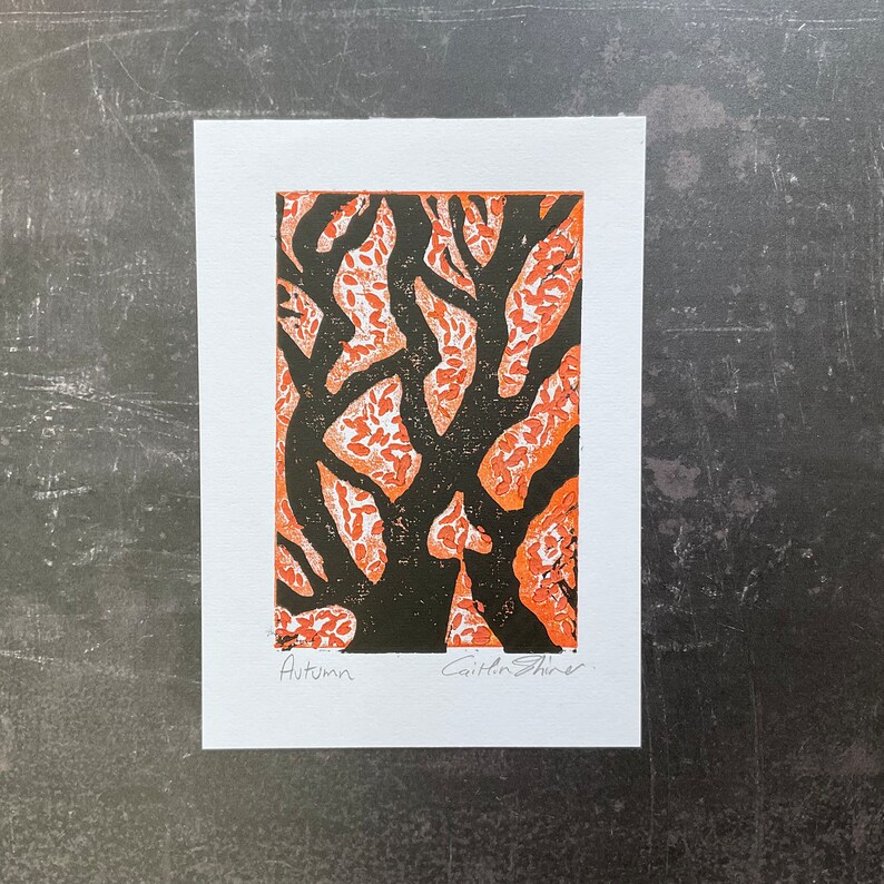 Autumn Tree Linocut Print, Tree Linocut Print, Fall Leaf Print ...