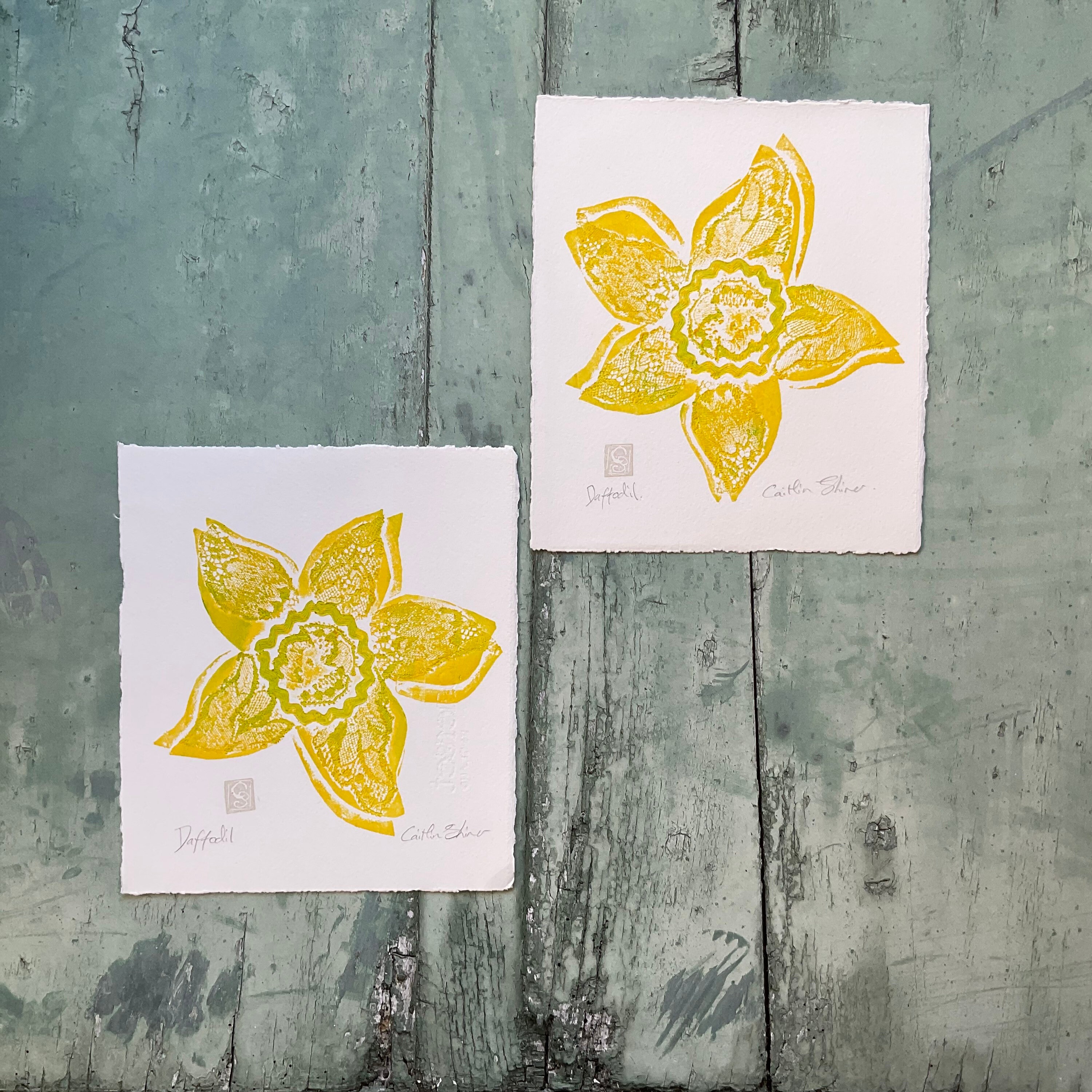 Daffodil Print, Original Collagraph Flower Print, Yellow Daffodil ...