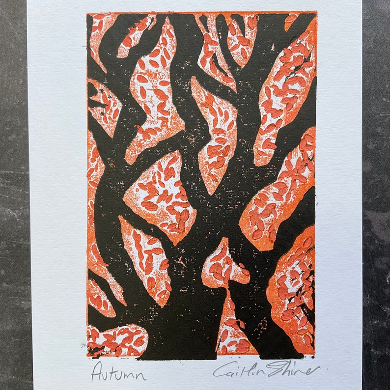 Autumn Tree Linocut Print, Tree Linocut Print, Fall Leaf Print ...