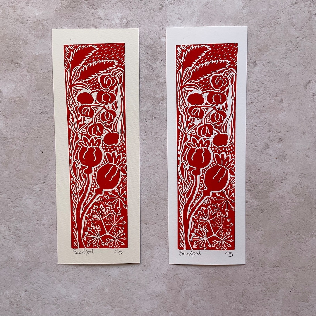 Botanical Scarlet Bookmark, Nature Inspired Small Lino Print, Red Poppy ...