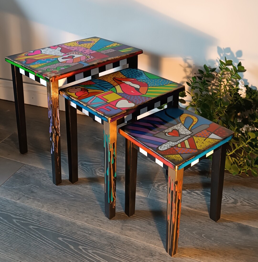 Hand Painted Nest Three Tables - Etsy