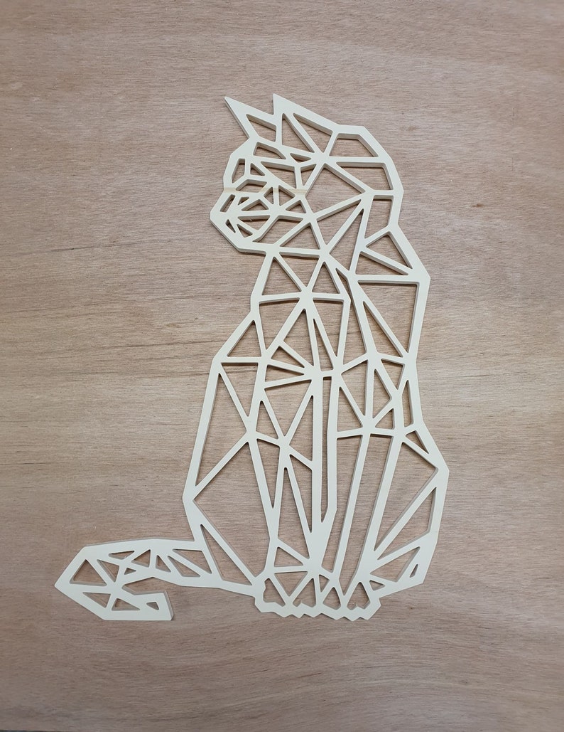 Chat géométrique en bois fait main, animaux géométrique en bois - Etsy ...