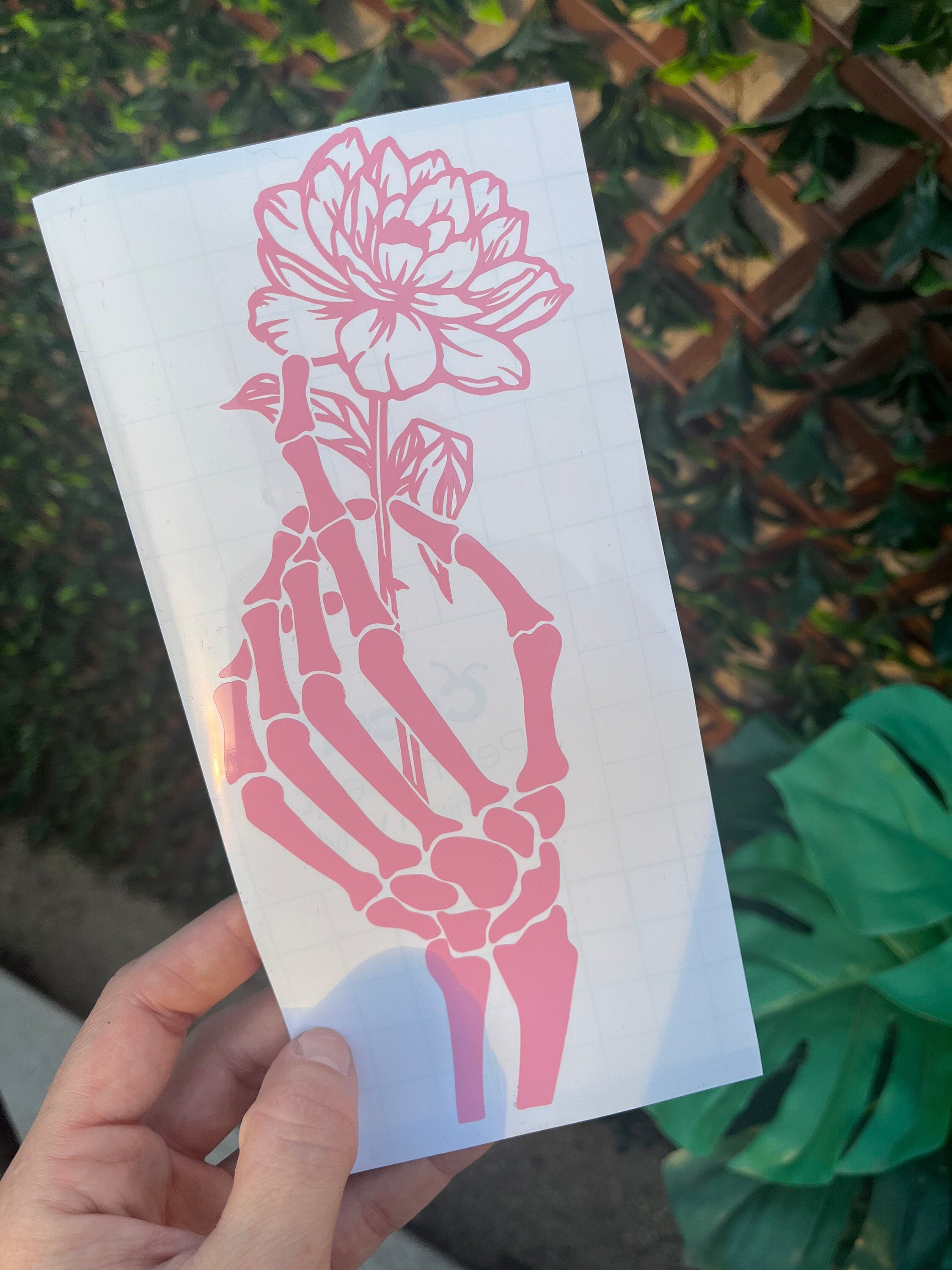 Flower Car Decal | Skeleton Hand Decal | Skeleton Flower Decal - Etsy