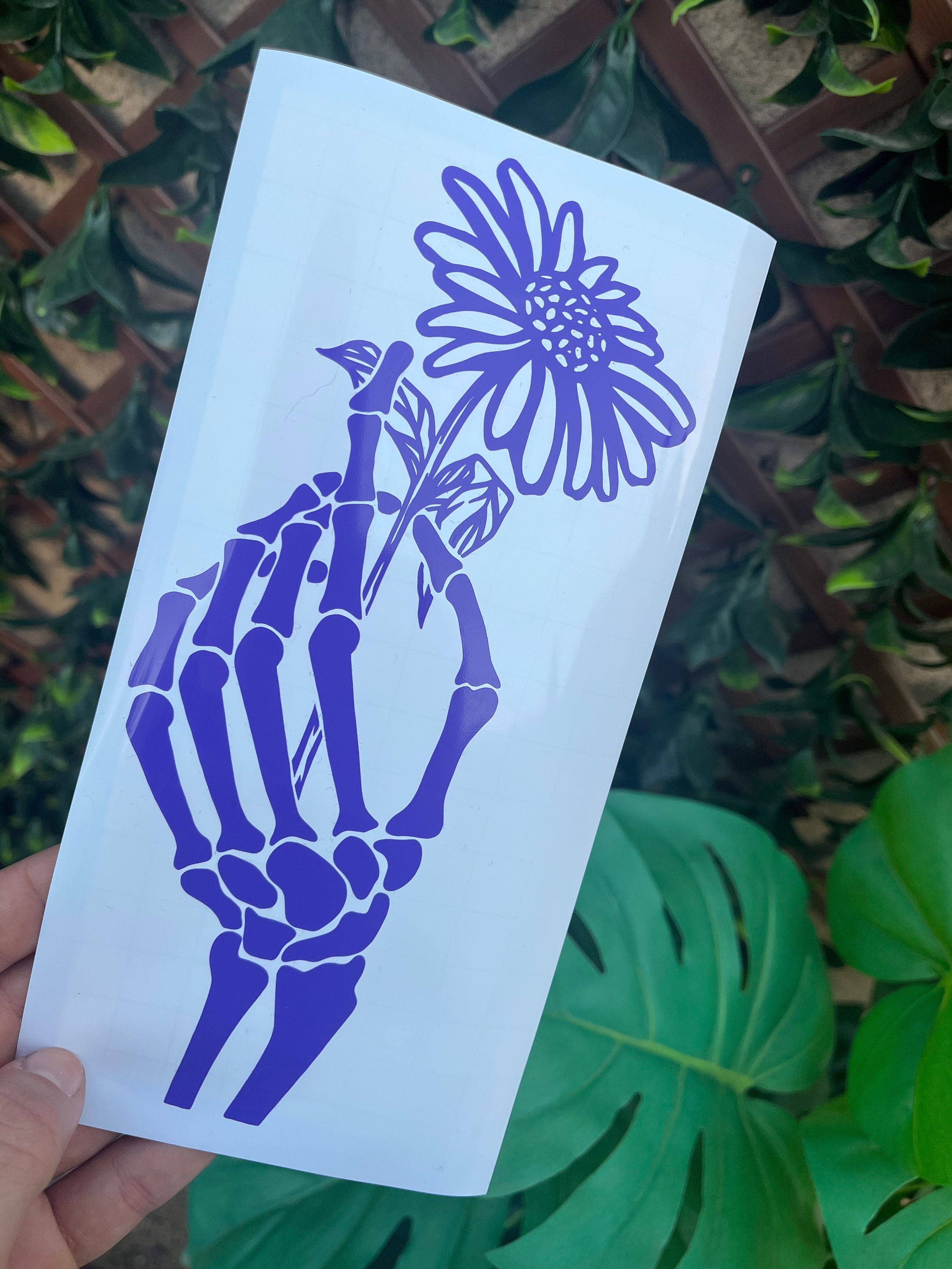 Flower Car Decal | Skeleton Hand Decal | Skeleton Flower Decal - Etsy
