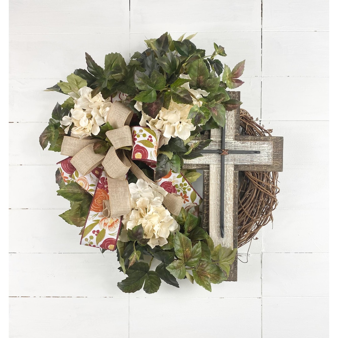 Everyday Faith Grapevine Hydrangea Cross Wreath for Front Door ...