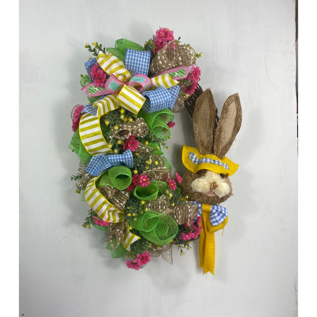 Easter Bunny Grapevine Wreath: Sisal Rabbit Spring Home Door Decor - Etsy