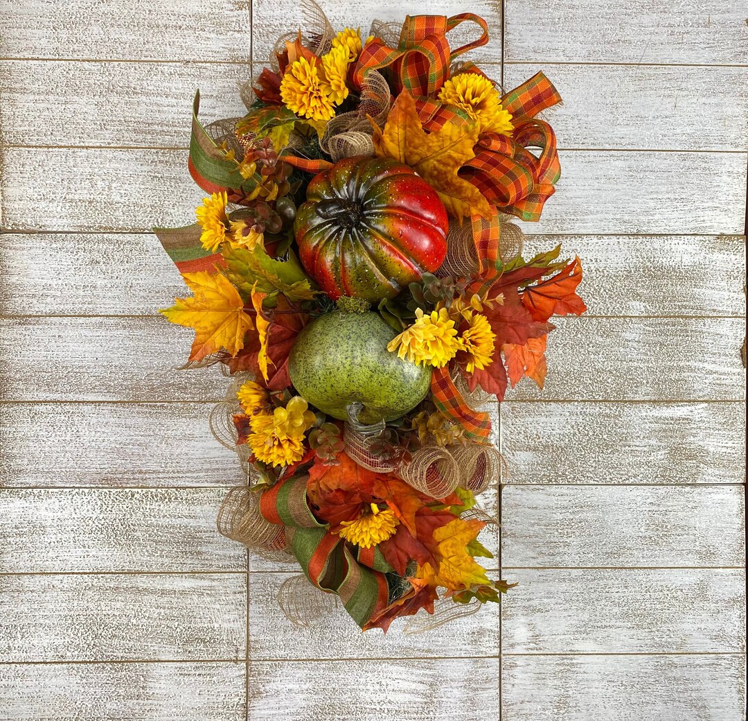 Fall Floral Pumpkin Swag for Front Door, Pumpkin Harvest Home Decor ...