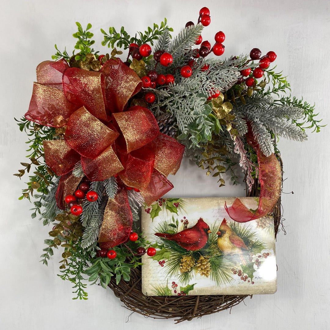 Red Cardinal Winter Wreath: Grapevine Christmas Holiday Decor, Memorial ...