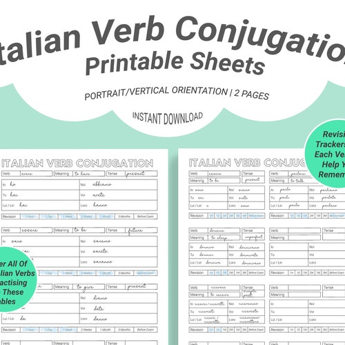 Italian Language Verb Conjugation Practice Worksheets | Etsy