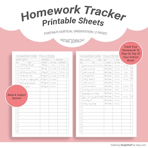 Homework Tracker Printable Sheets | Homework & Assignment Planner ...