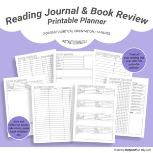 Reading Journal & Book Review Printable Planner | Reading Tracker ...