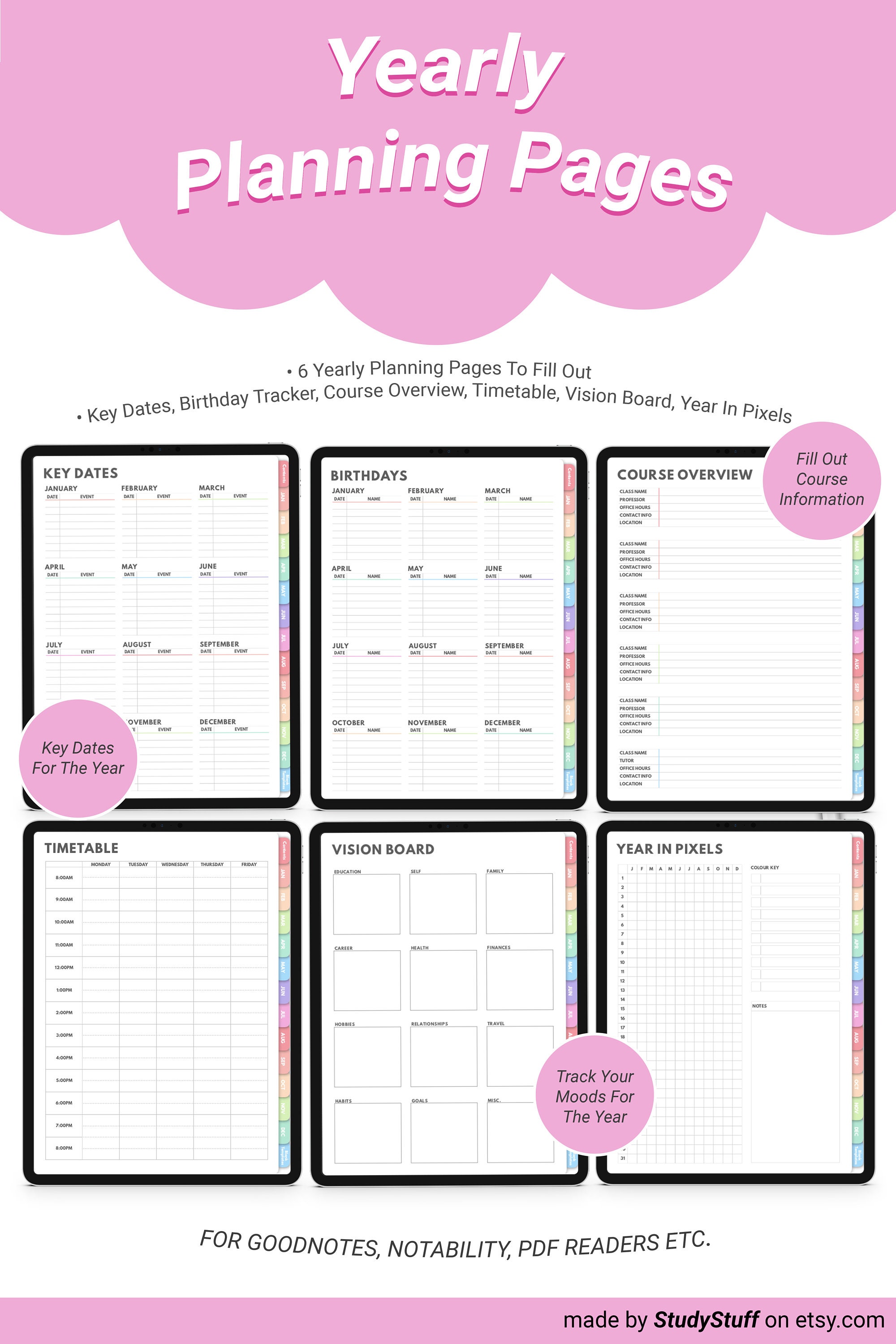 Undated Student Digital Planner, Student Planner for Ipad, Undated ...