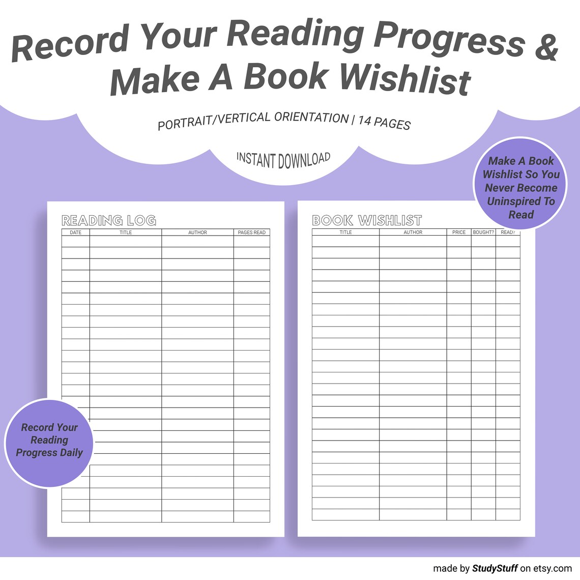 Reading Journal & Book Review Printable Planner Reading Tracker Book ...