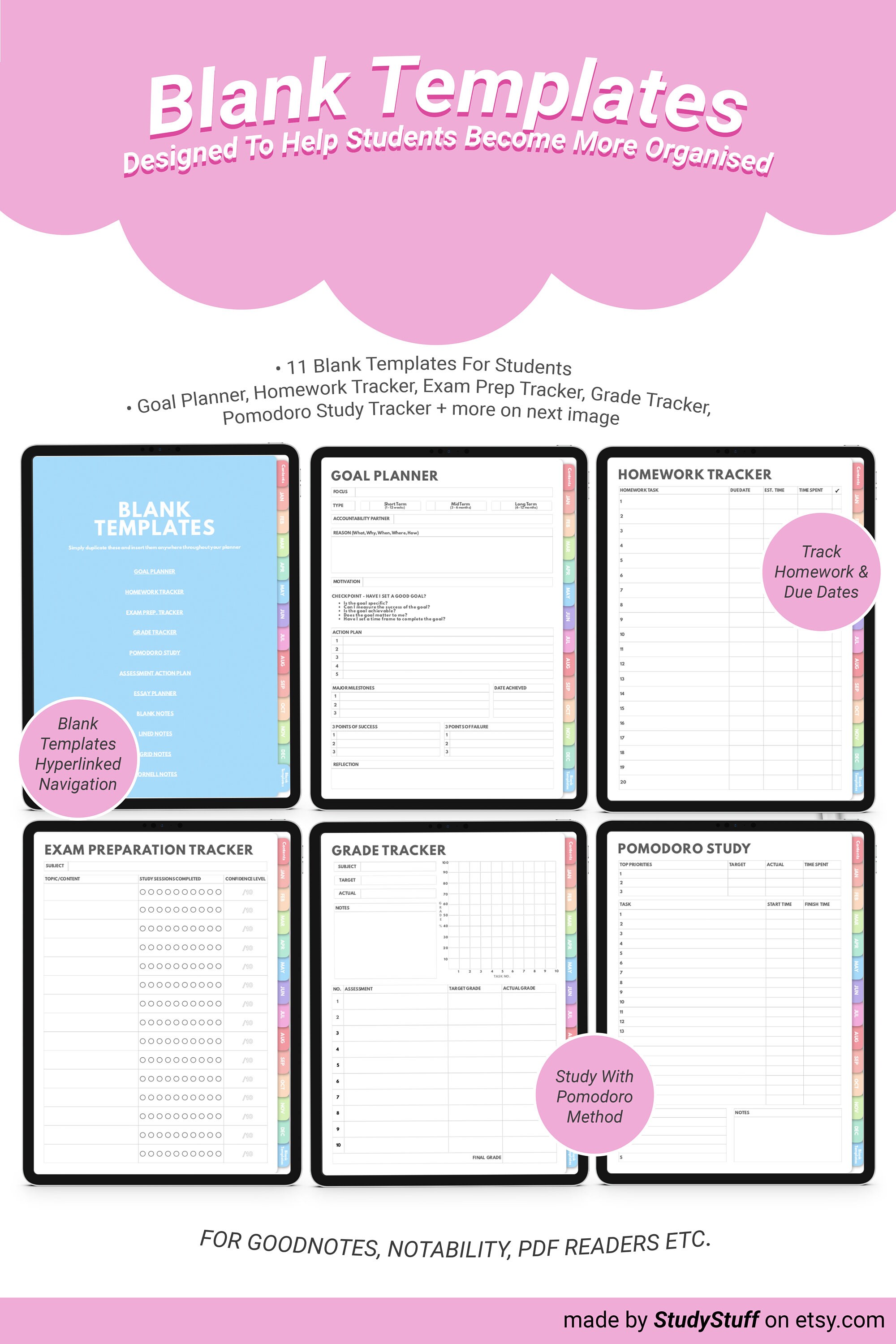 Undated Student Digital Planner, Student Planner for Ipad, Undated ...