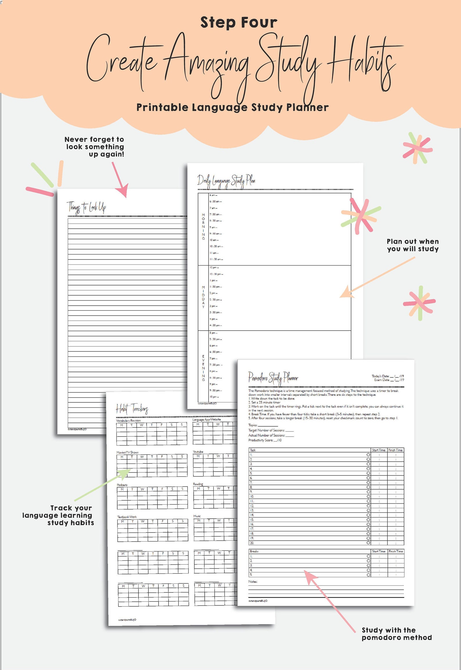 Language Learning Planner | Self Study Foreign Languages Printable Pack ...