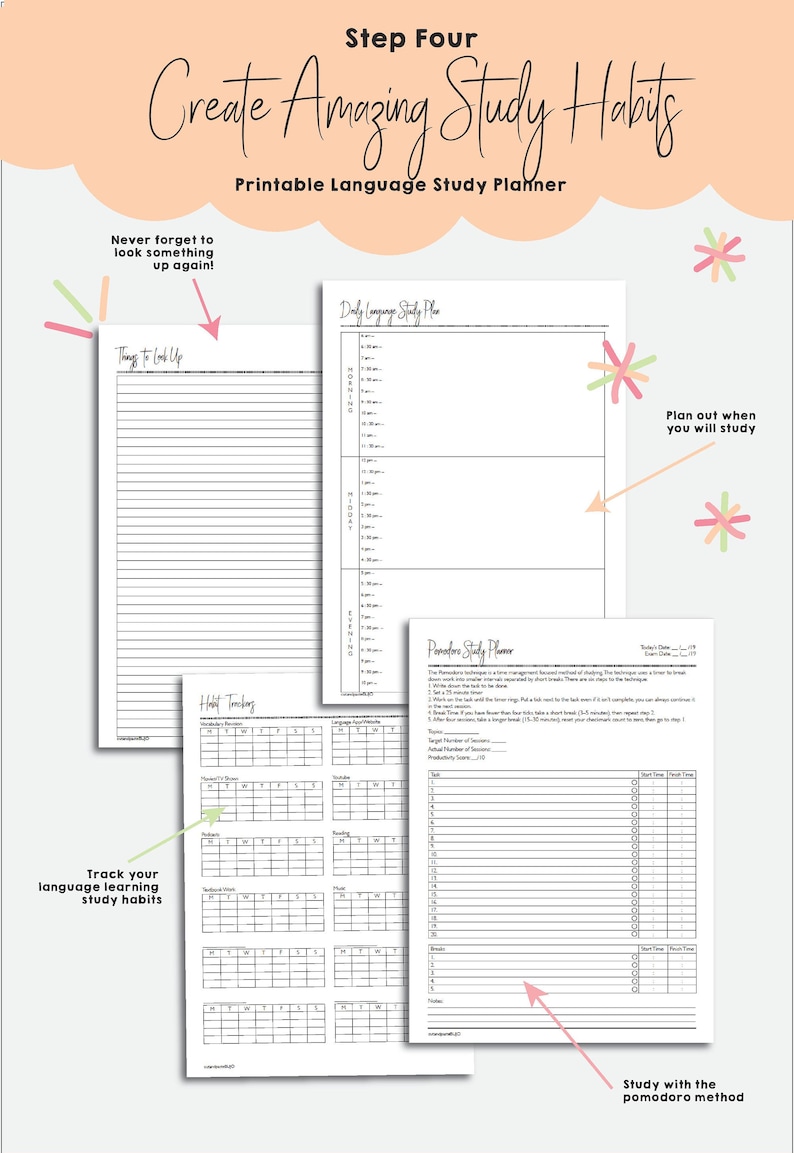Language Learning Planner | Self Study Foreign Languages Printable Pack ...