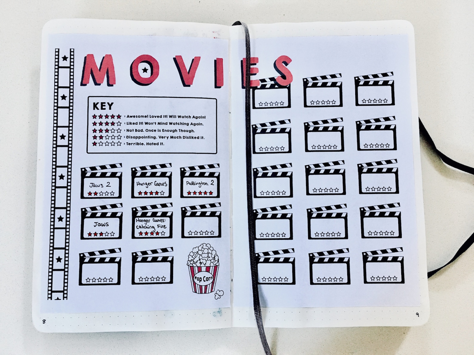 Movie Tracker Bullet Journal | 5-star Rating Film Review Bujo Printable ...