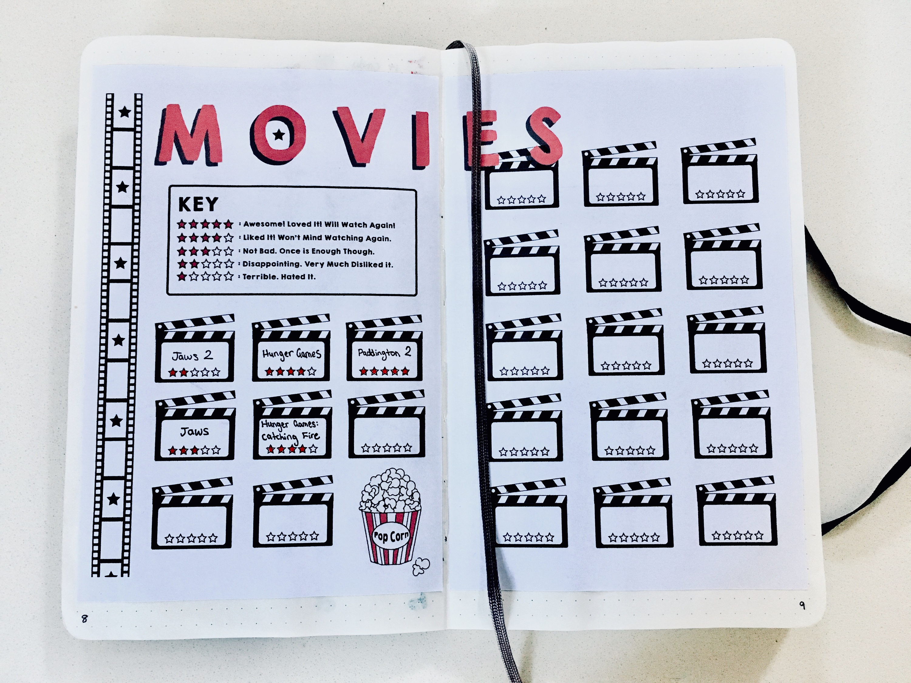 Movie Tracker Bullet Journal | 5-star Rating Film Review Bujo Printable ...