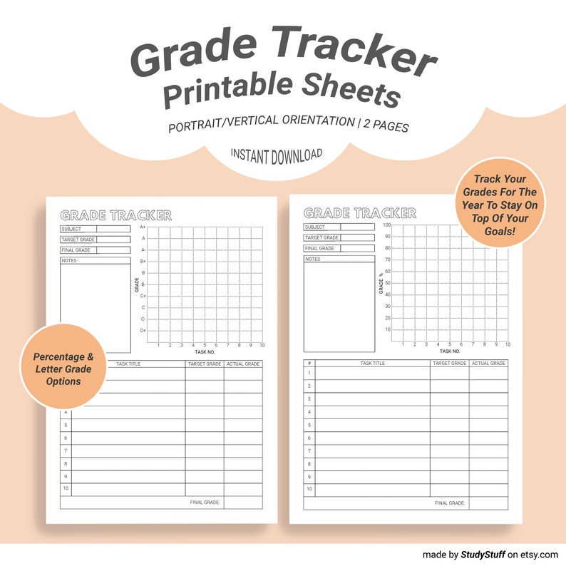 Grade Tracker Printable | Goal Grade Tracking | Letter Grade ...