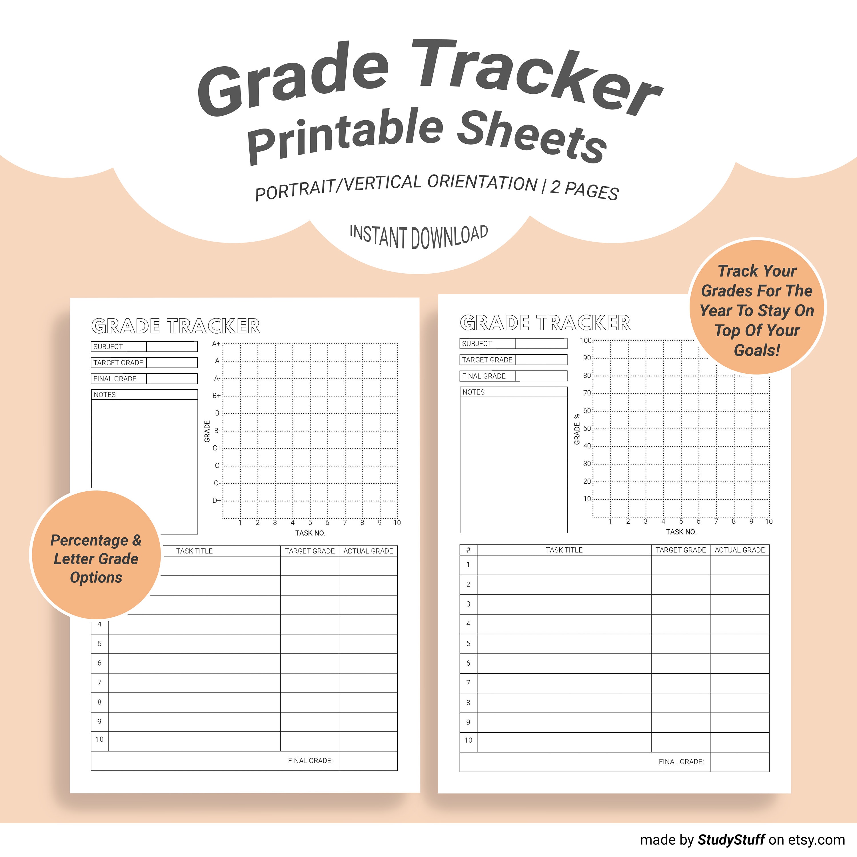 Grade Tracker Printable | Goal Grade Tracking | Letter Grade ...