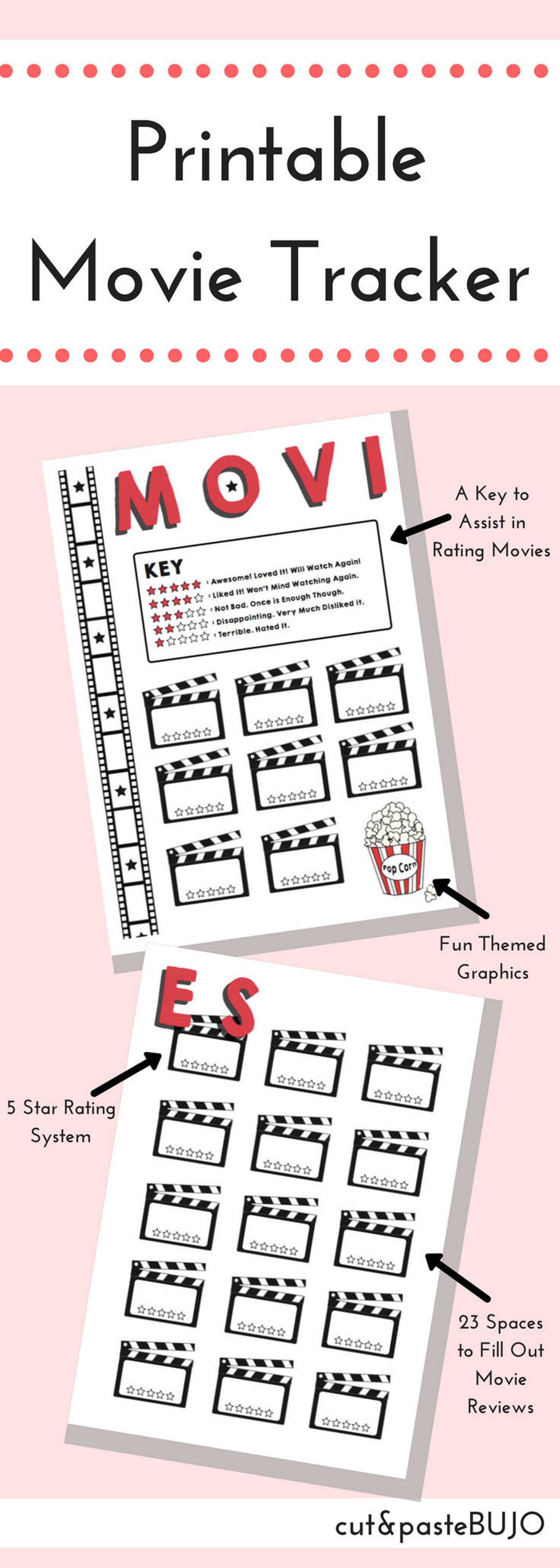 Movie Tracker Bullet Journal 5-star Rating Film Review Bujo Printable ...