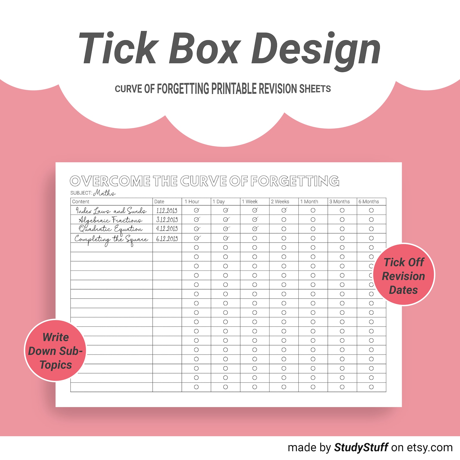 Overcome the Curve of Forgetting Study Printable Sheets | Spaced ...
