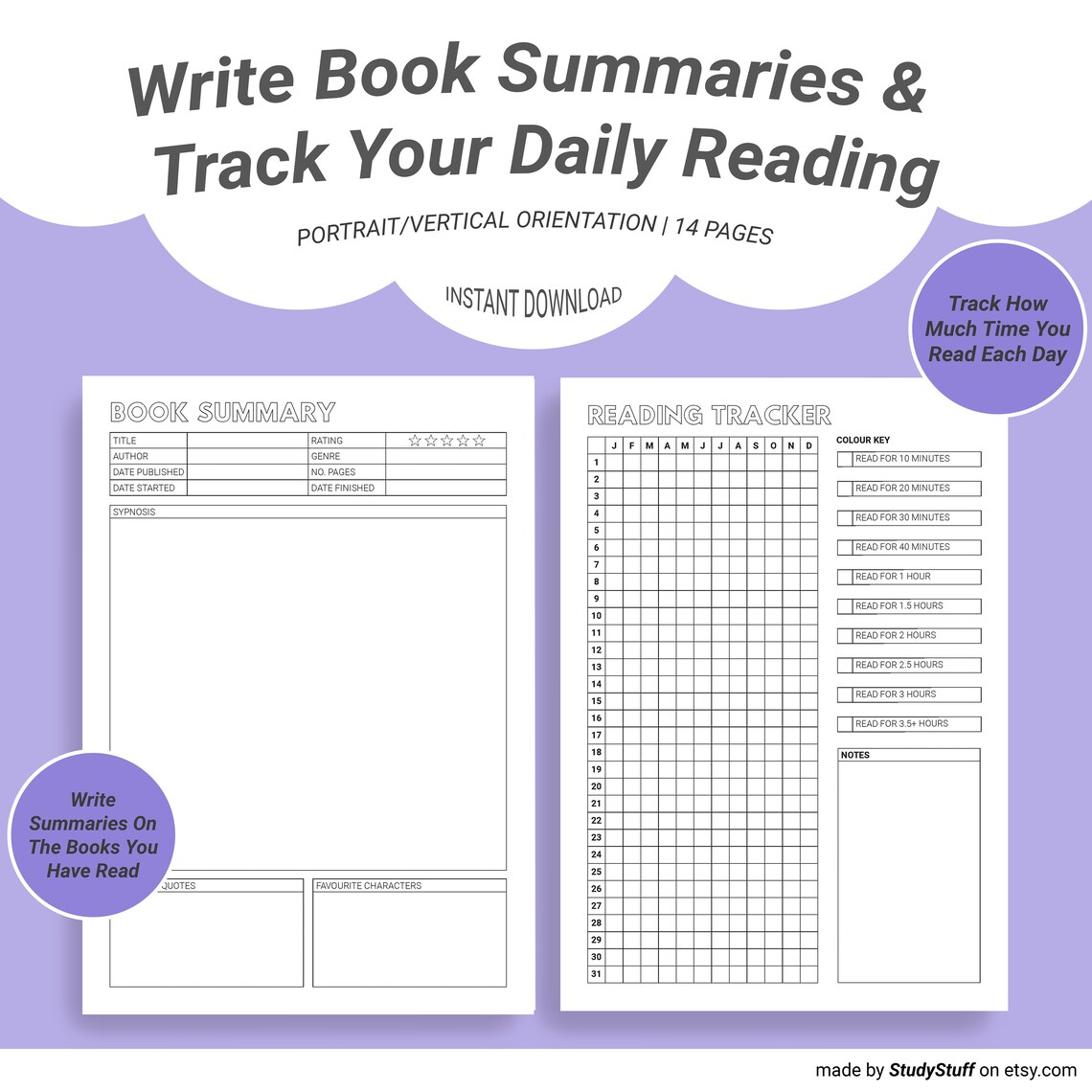 Reading Journal & Book Review Printable Planner Reading Tracker Book ...