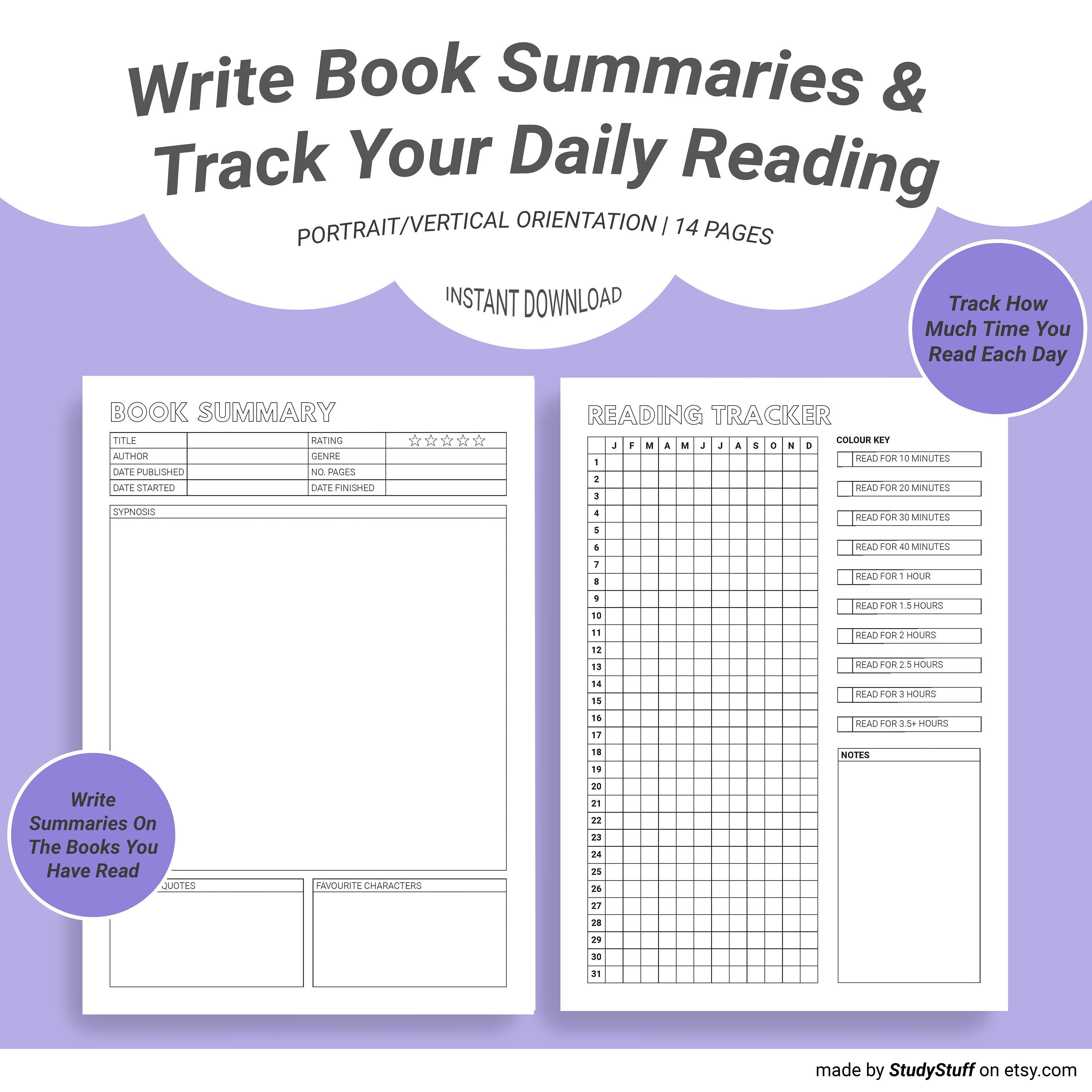 Reading Journal & Book Review Printable Planner Reading Tracker Book ...