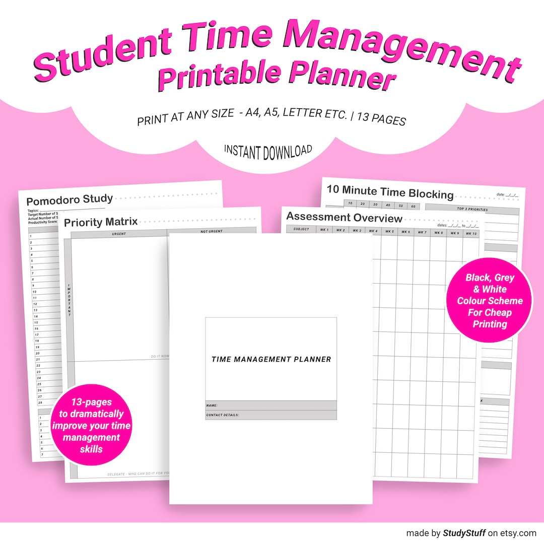 Student Time Management Printable Planner | Study Planning | Time ...
