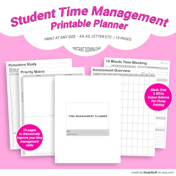 Student Time Management Printable Planner Study Planning - Etsy India