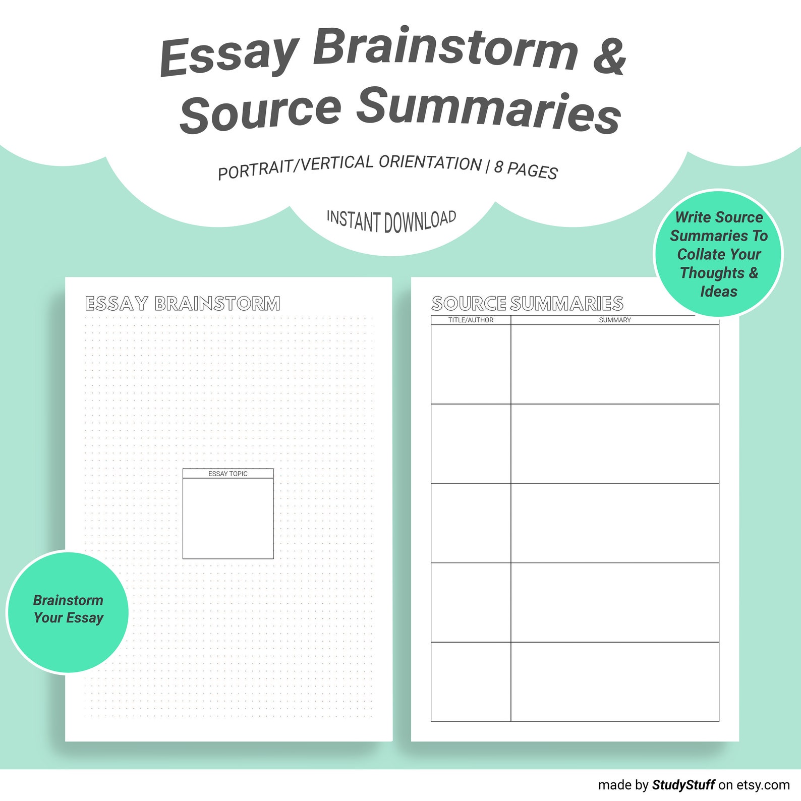Essay Planner Printable Pack + Reference/bibliography Planning + Source ...