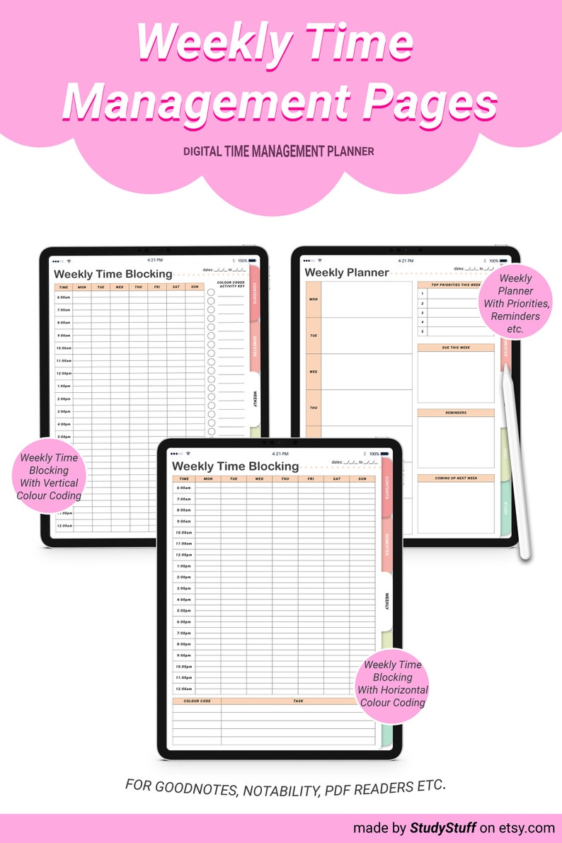 Student Time Management Productivity Digital Planner Study Planning ...