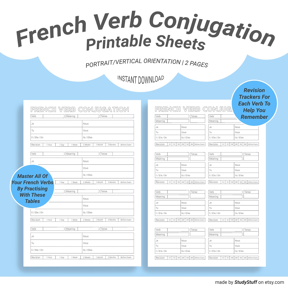 French Language Verb Conjugation Practice Worksheets Printable | La ...