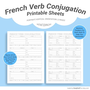 French Language Verb Conjugation Practice Worksheets Printable | La ...