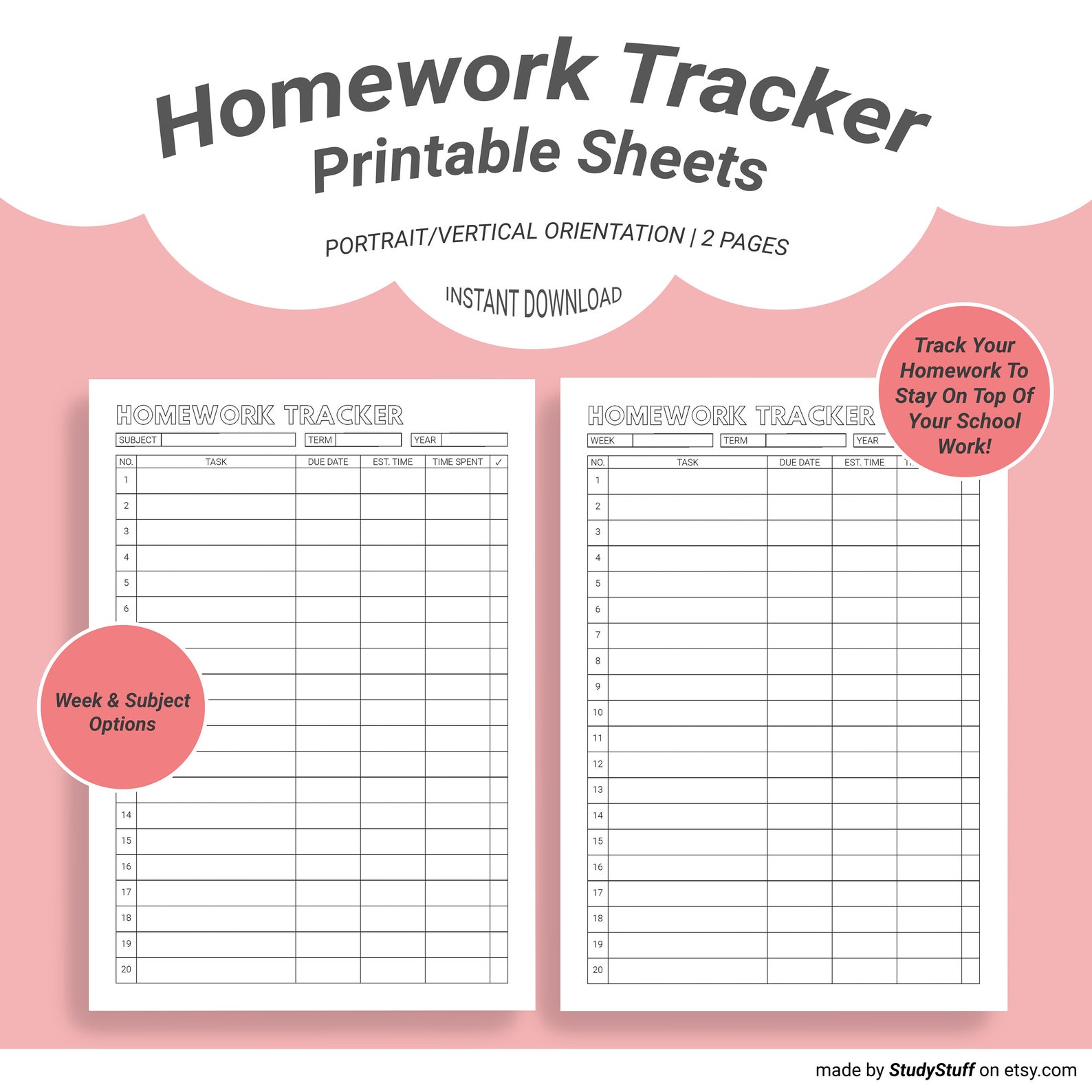 Homework Tracker Printable Sheets | Homework & Assignment Planner ...